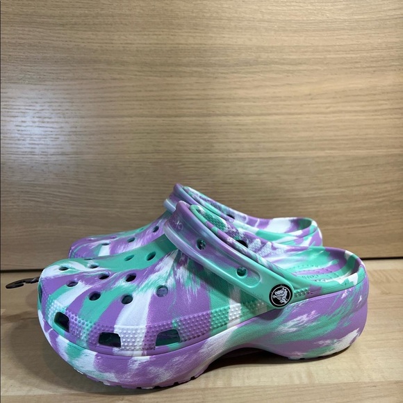 CROCS | Shoes | Crocs Clogs Platform Green Purple White Marble | Poshmark